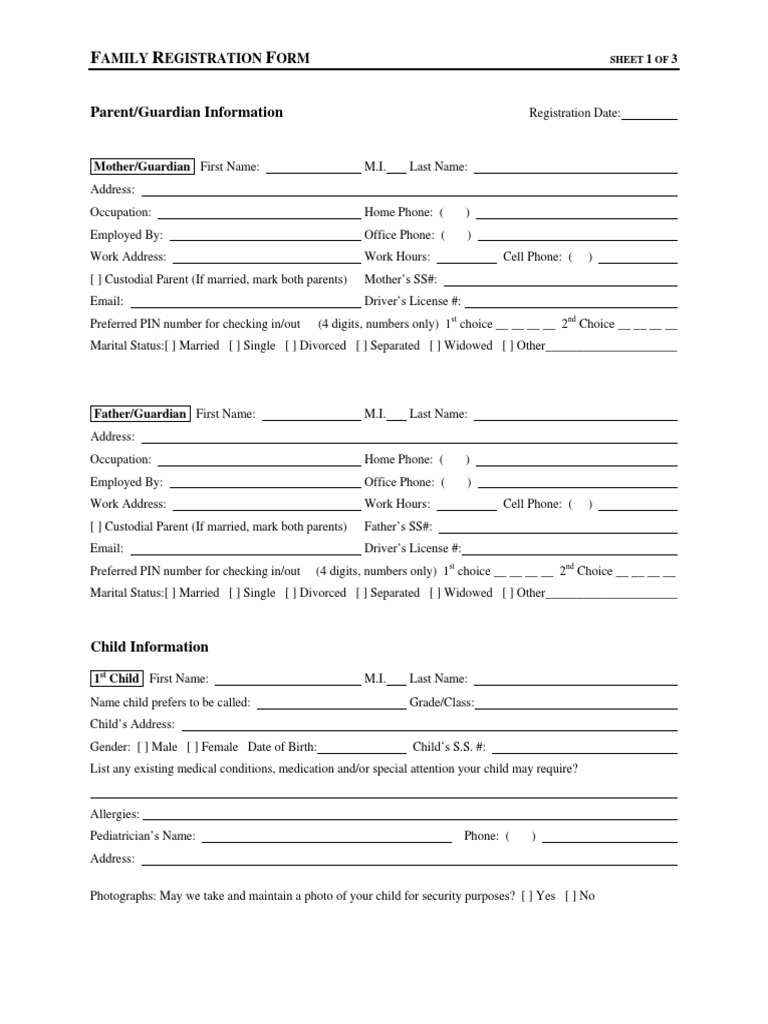 Family Registration Card | PDF | Tuition Payments | Parent