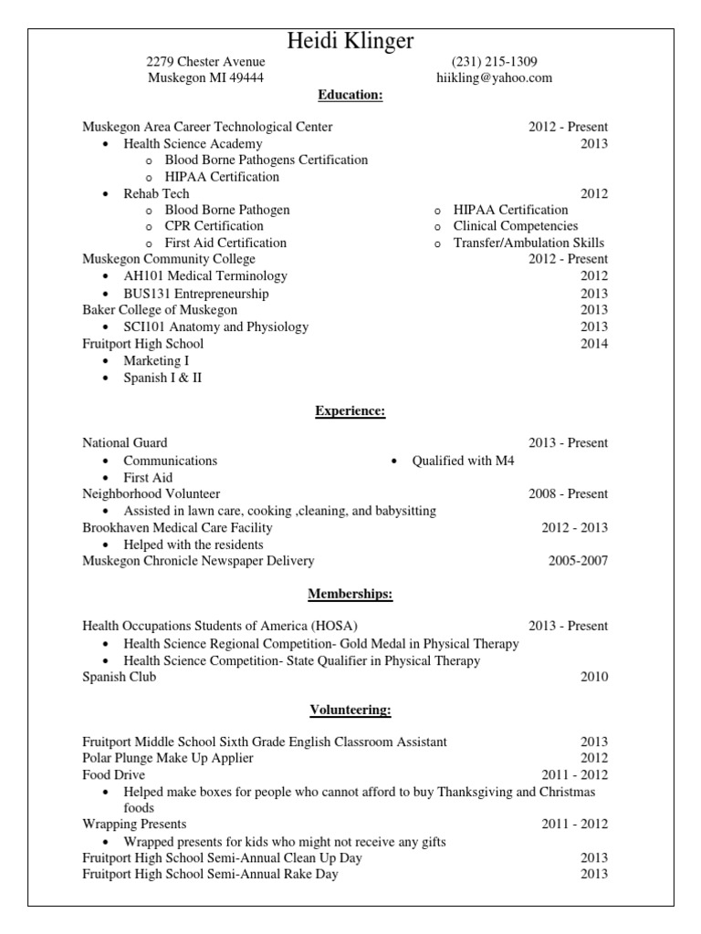 Heidi Klinger: Education & Experience Summary | PDF