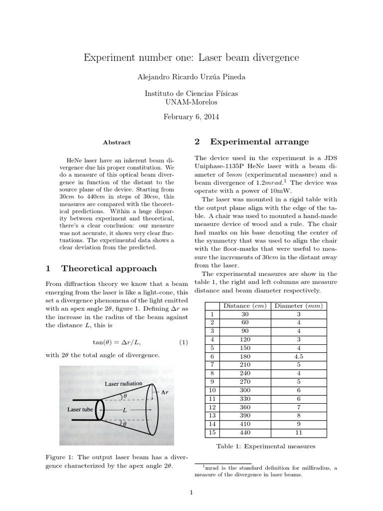 Advanced Lab: HeNe Laser Beam Divergence | Download Free PDF | Laser | Physical Sciences