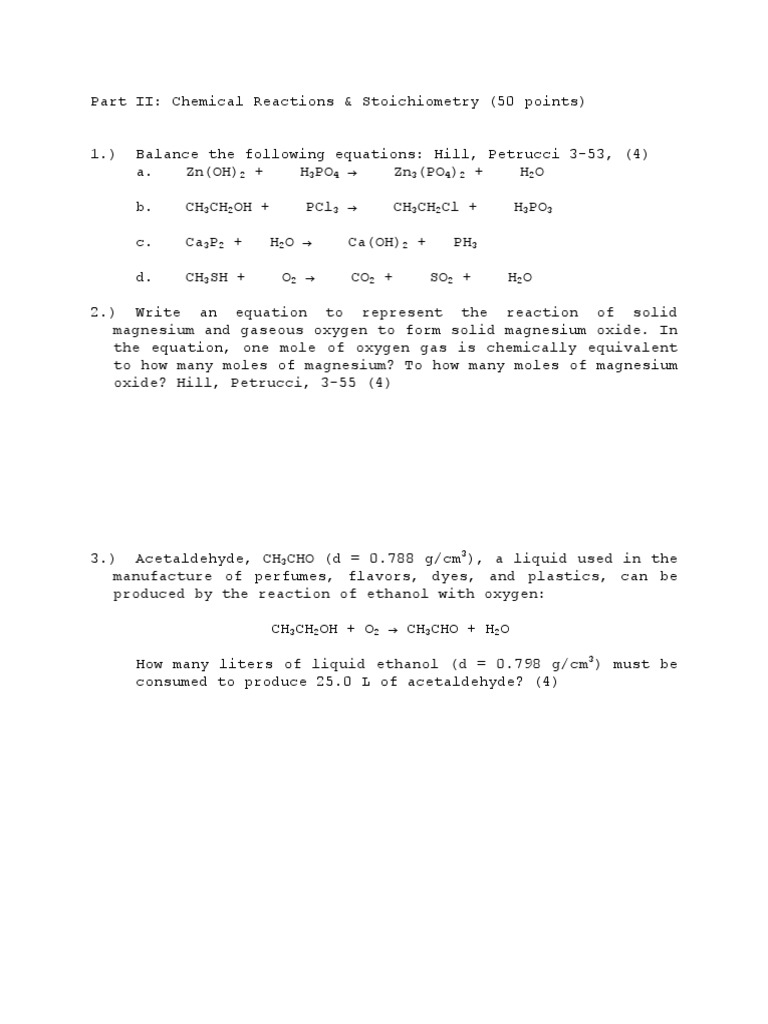 Balancing Chemical Reactions and Stoichiometry Calculations: Solving ...