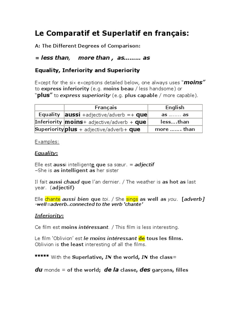 Comparatif et Superlatif en Français | PDF | Relations syntaxiques ...