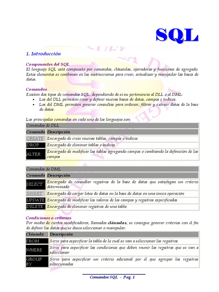 Comandos SQL PDF | PDF | SQL | Tabla (base de datos)