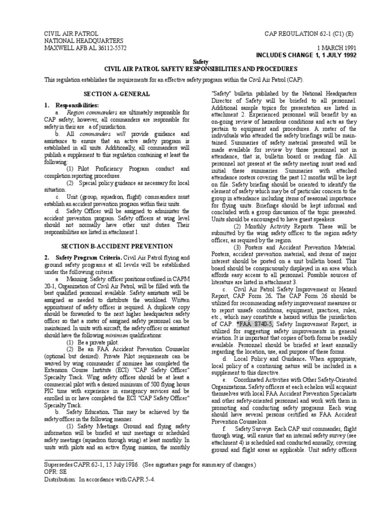 CAP Regulation 62-1 - 07/01/1992 | PDF | Civil Air Patrol | Federal ...