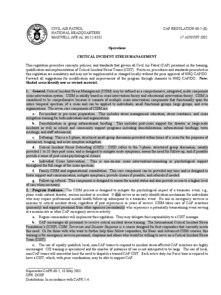 CAP Regulation 60-5 - 08/17/2002 | PDF | Emergency | Civil Air Patrol