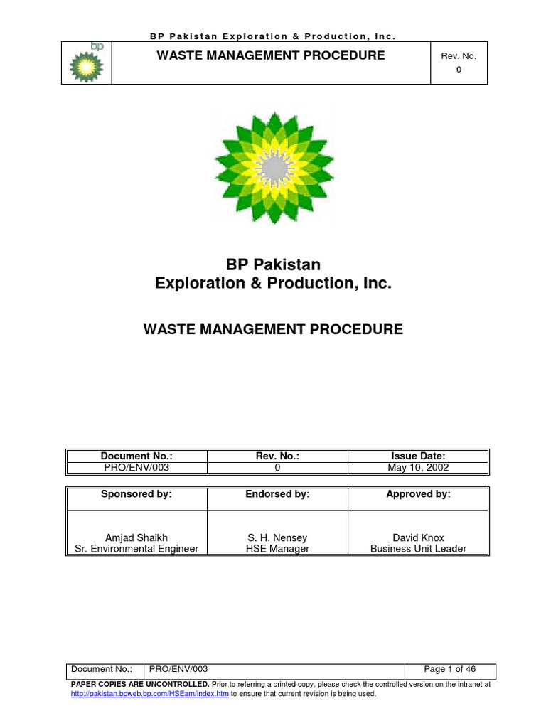 BP WASTE Management Procedure | PDF | Waste Management | Battery ...