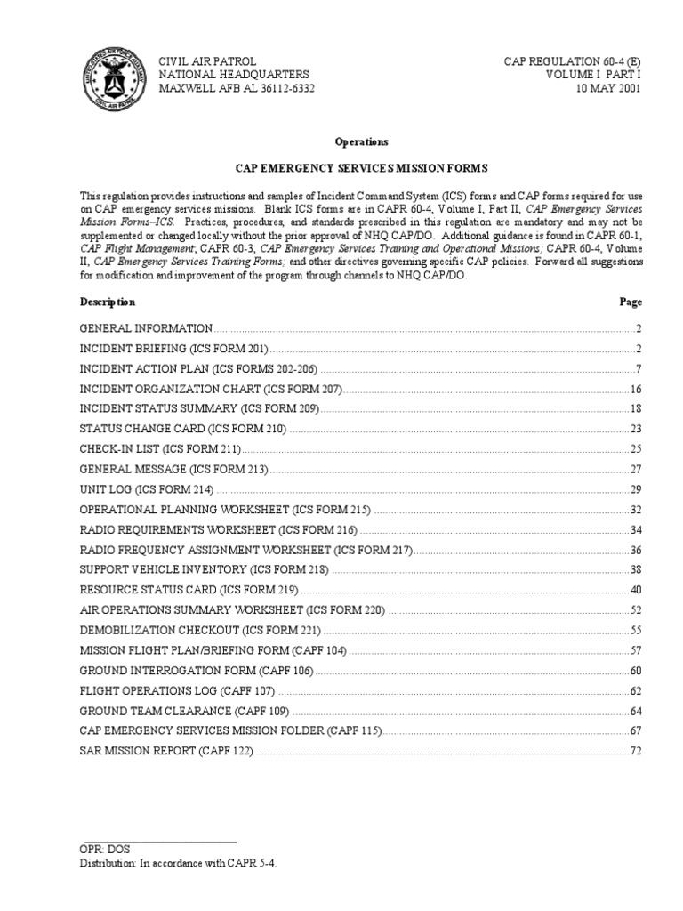CAPR 60-4: Emergency Services Forms | PDF | Incident Command System ...