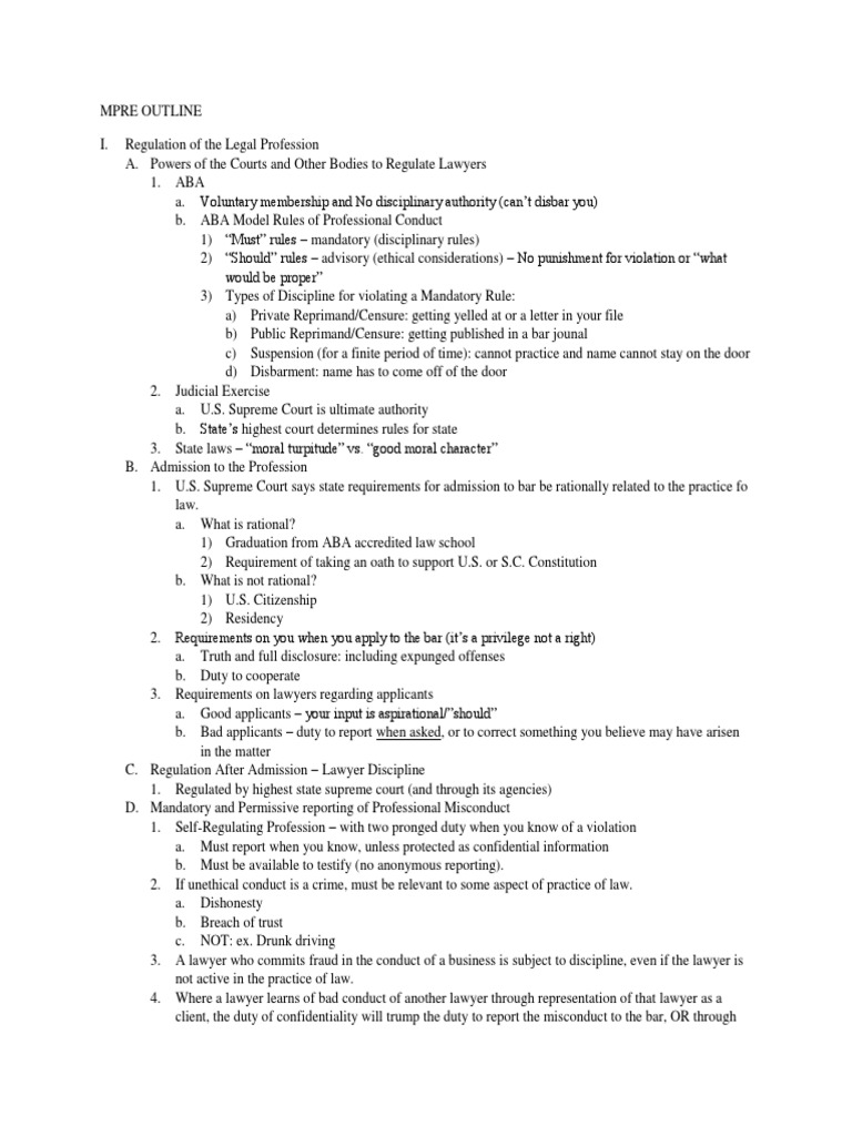 MPRE Outline | PDF | Lawyer | Confidentiality