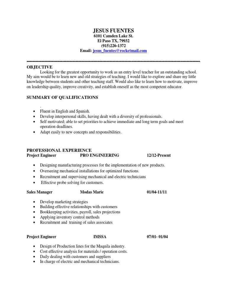 Jesus Fuentes Resume | PDF