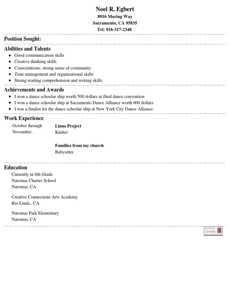 Careerkidsresume | PDF | Career & Growth | Travel