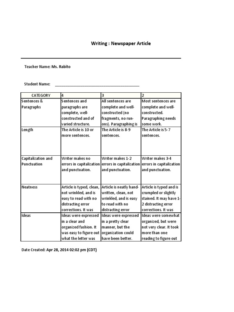 Writing Assessment Rubric for Articles | PDF | Career & Growth