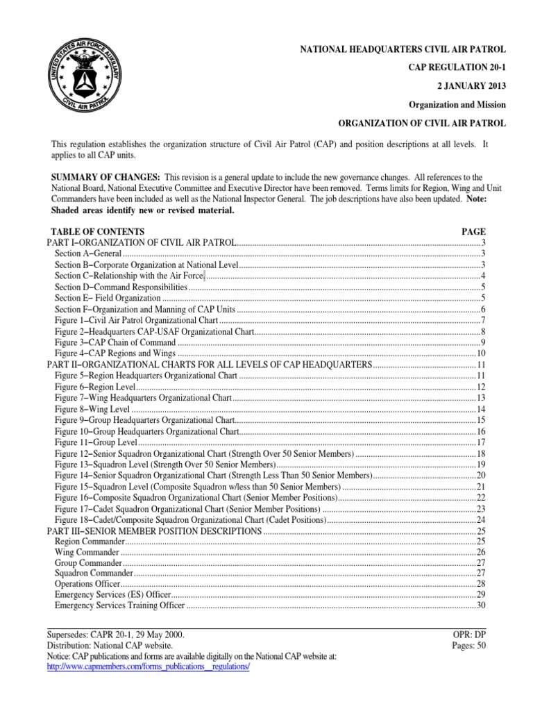 CAP Regulation 20-1 - 01/02/2013 | PDF | Civil Air Patrol | Staff ...