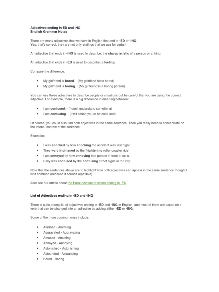 Adjectives Ending in ED and ING | PDF | English Grammar | Adjective