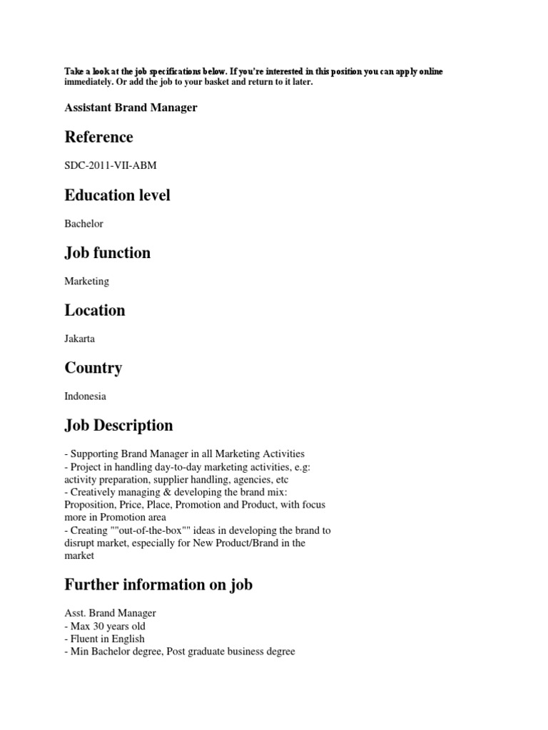 Reference: Assistant Brand Manager | PDF