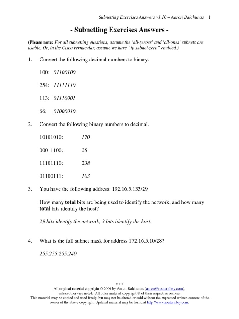 Subnetting Exercises Answers | PDF | Computers