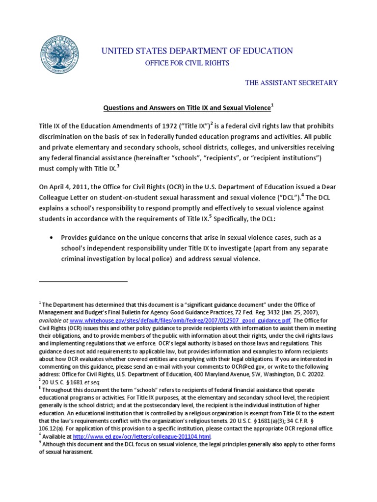 Department of Education Questions and Answers On Title IX and Sexual ...