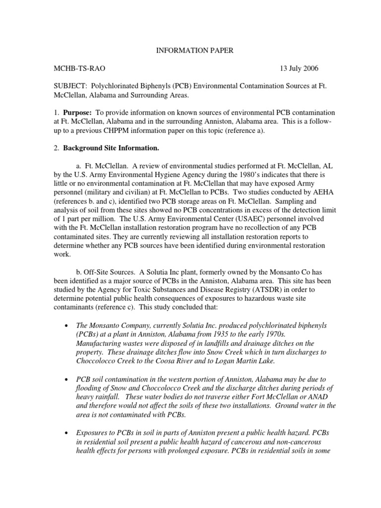 2006 DOD Information Paper on Fort McClellan (2) | Polychlorinated ...