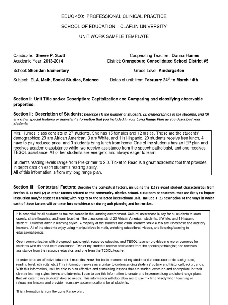 Unit Work Sample #2 | PDF | Educational Assessment | Lesson Plan