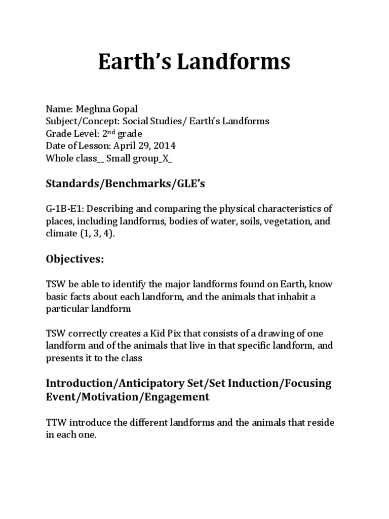 Landforms Lesson Plan | PDF | Lesson Plan | Education Theory