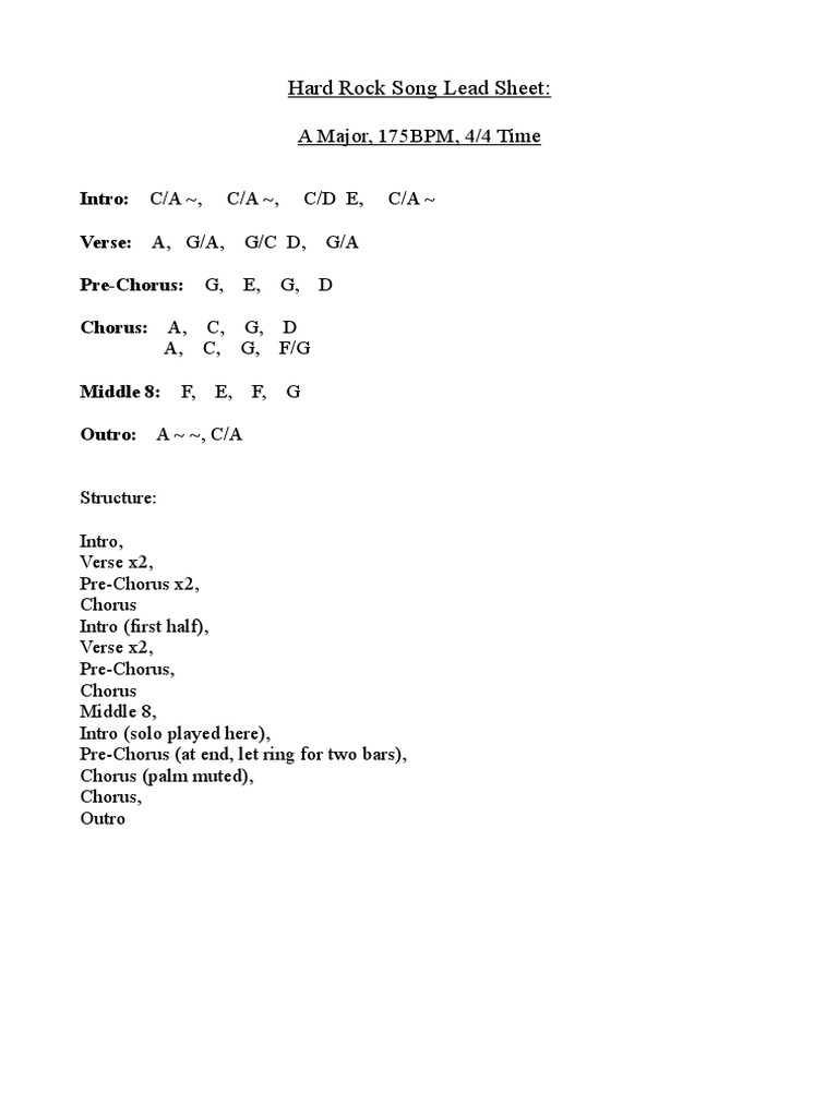 Hard Rock Song Lead Sheet | PDF | Language Arts & Discipline