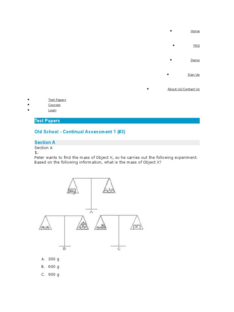 Test Papers: Old School - Continual Assessment 1 (#3) Section A | PDF ...