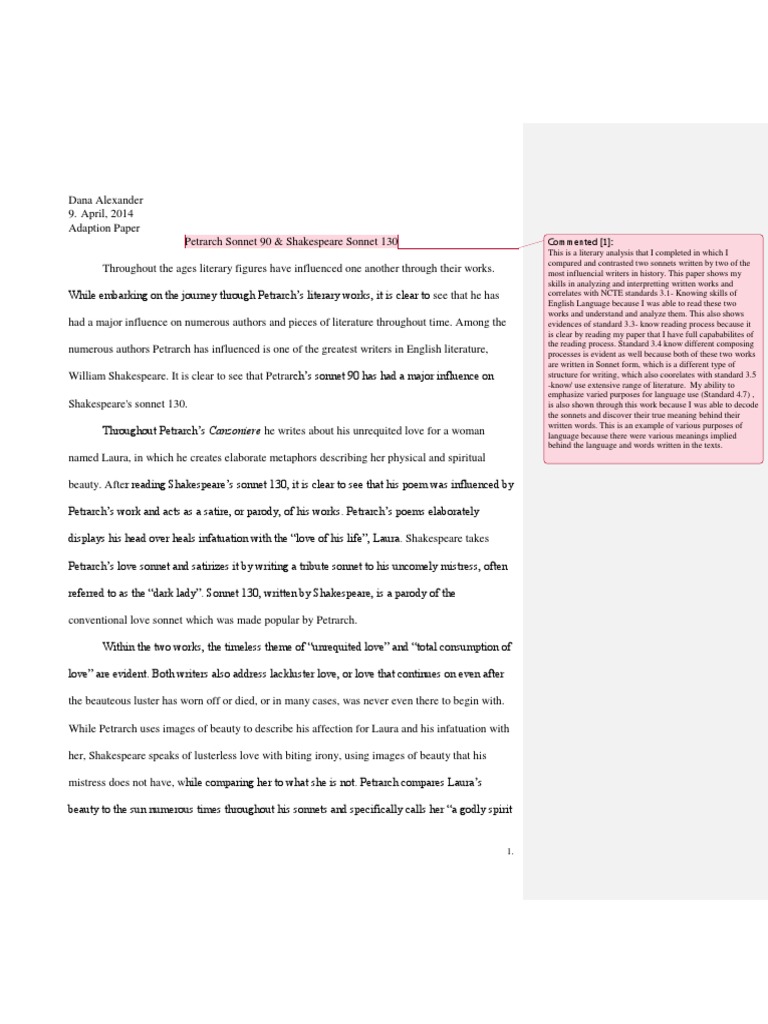 Euro Lit - Petrarch Shakespeare Annotated | PDF | Sonnets | Poetry