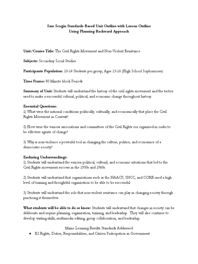 Civil Rights Movement Unit Plan | PDF | African American Civil Rights ...