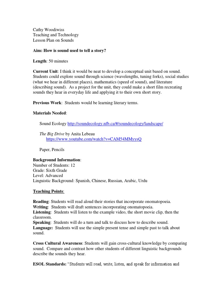 Exploring Sound in Storytelling Lesson | PDF | Lesson Plan | English As ...