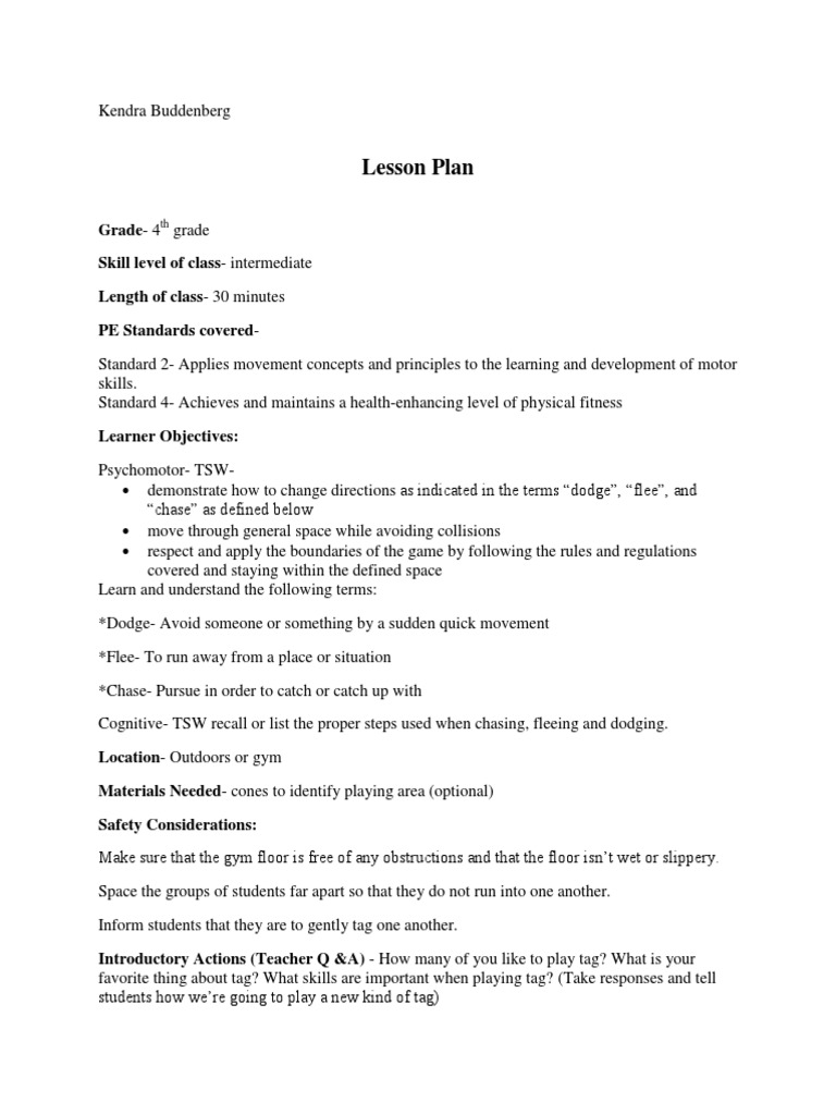 Physical Education Lesson Plan | PDF | Physical Education | Lesson Plan