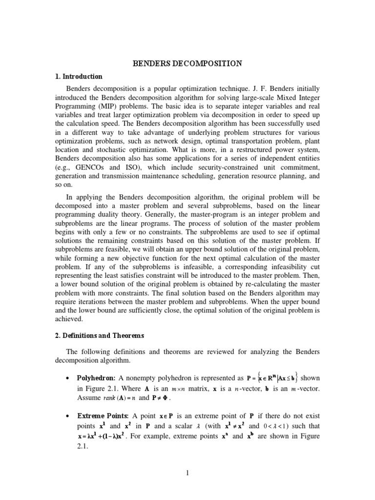 Benders Decomposition | PDF | Linear Programming | Mathematical Optimization