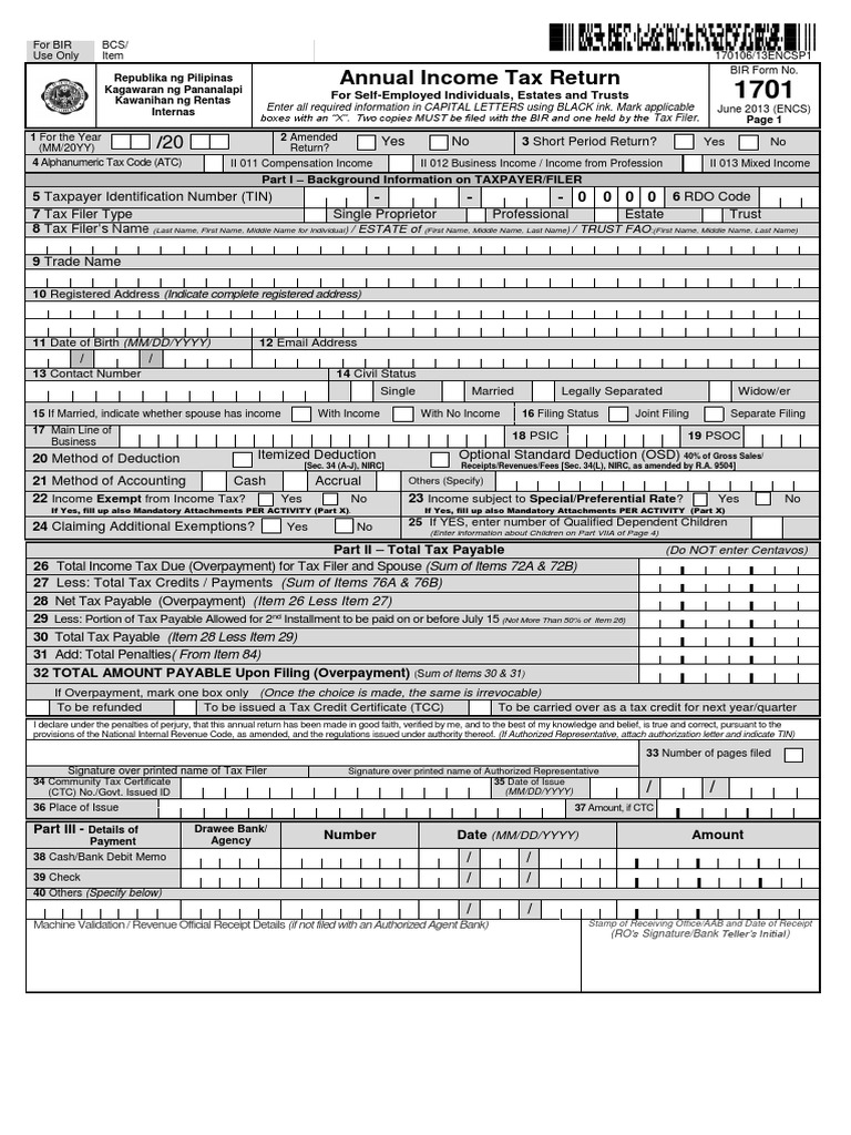 Bir Form 1701 | PDF | Tax Deduction | Revenue