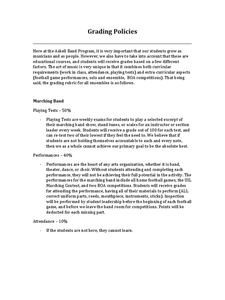 Grading Policies | PDF | Test (Assessment) | Performing Arts