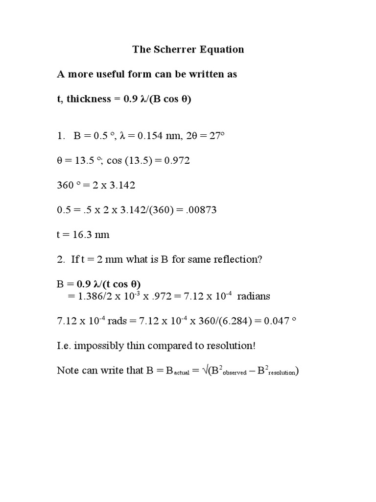 Scherrer Equation and X-Ray Diffraction Analysis | PDF