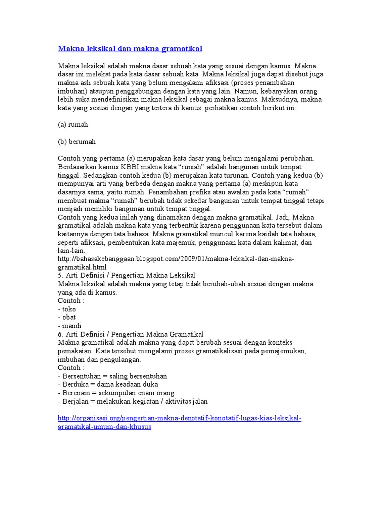 Makna Leksikal Dan Makna Gramatikal | PDF | Filsafat | Seni & Disiplin ...
