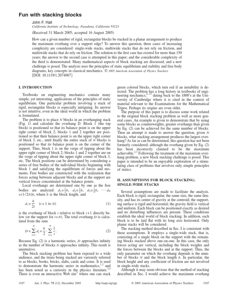 Block Stacking Problem | PDF | Force | Triangle