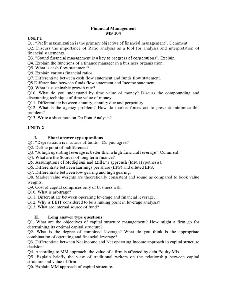 Financial Management Exam Questions | PDF | Capital Structure ...
