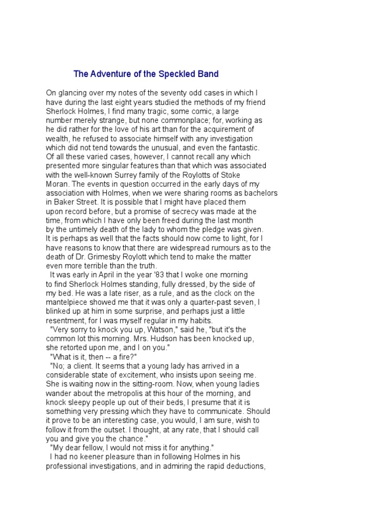 The Adventure of The Speckled Band | PDF | The Adventure Of The ...