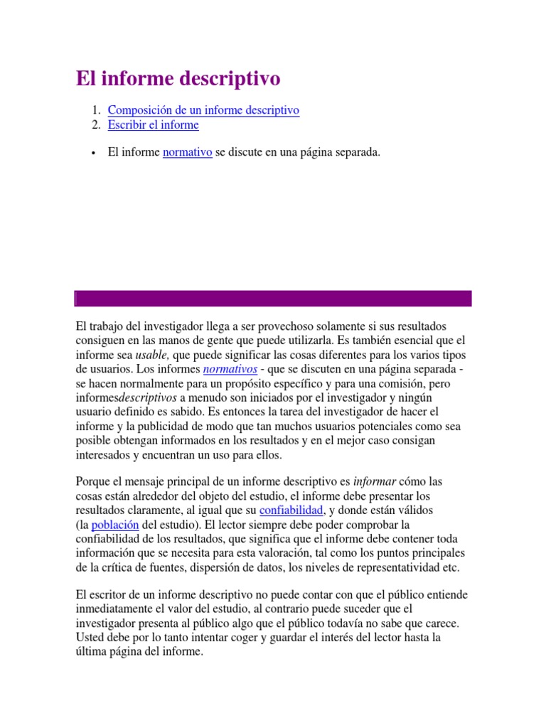 El Informe Descriptivo | Ciencia | Método científico