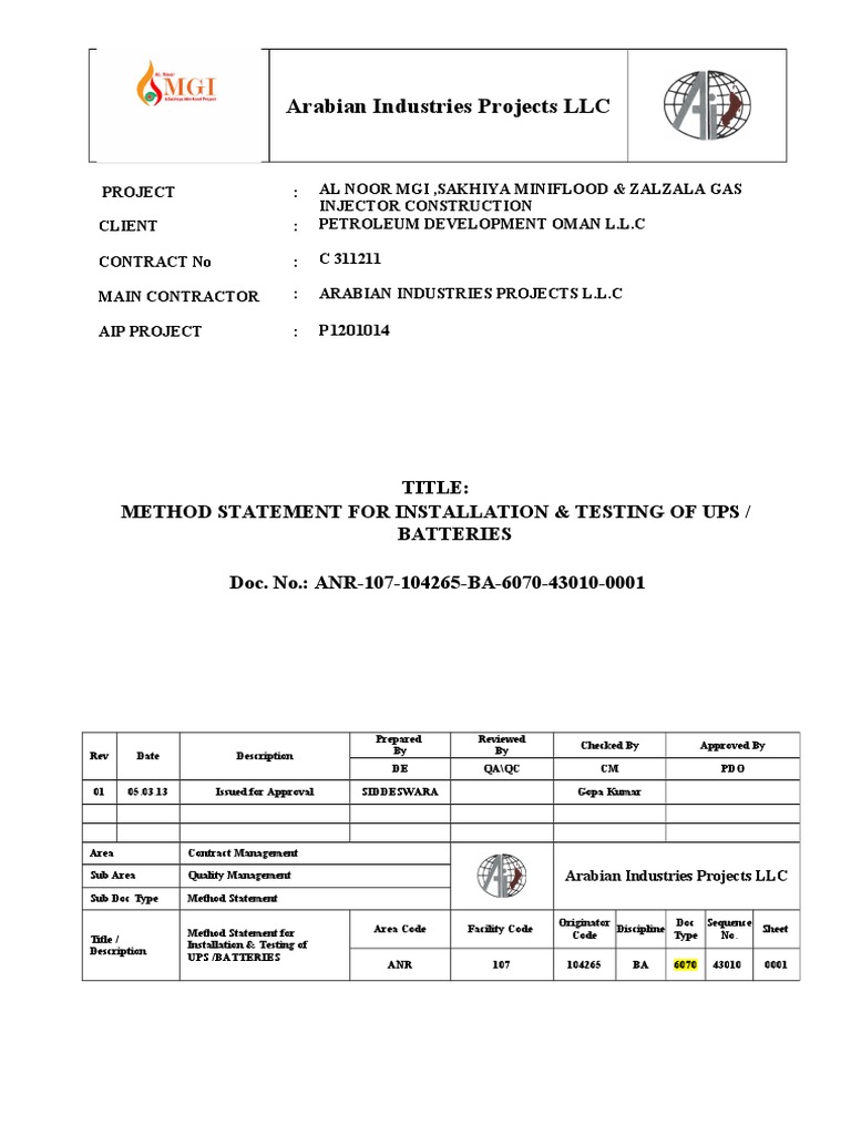 Ms For Installation & Testing of Ups - Batteries | PDF | Battery ...