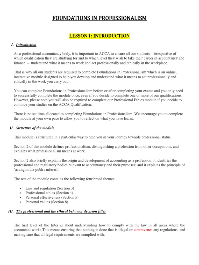 Foundations in Professionalism Overview | PDF | Profession | Accounting