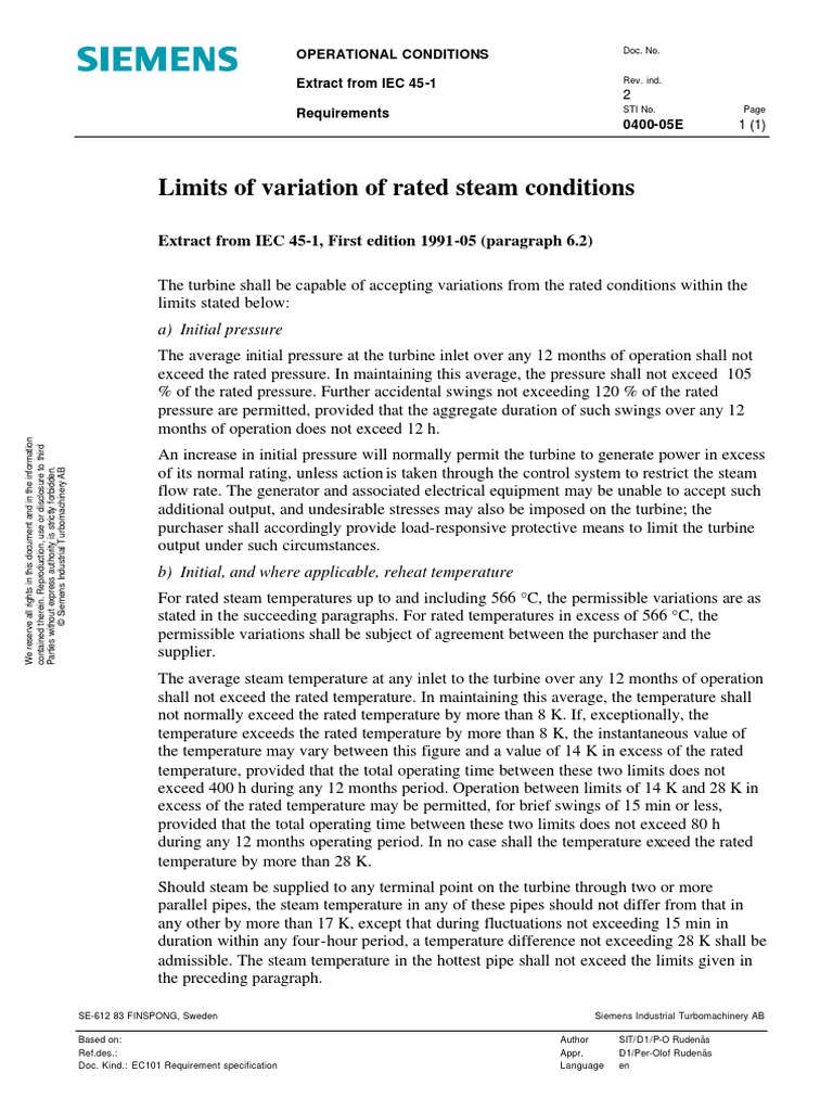 Limits of Variations of Inlet Steam Conditions | PDF | Steam | Turbine