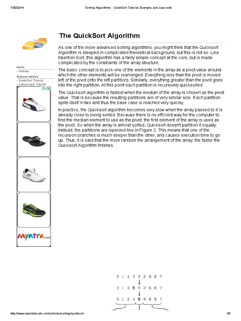 Sorting Algorithms Quicksort Tutorial Example And Java Code Pdf Computing Discrete