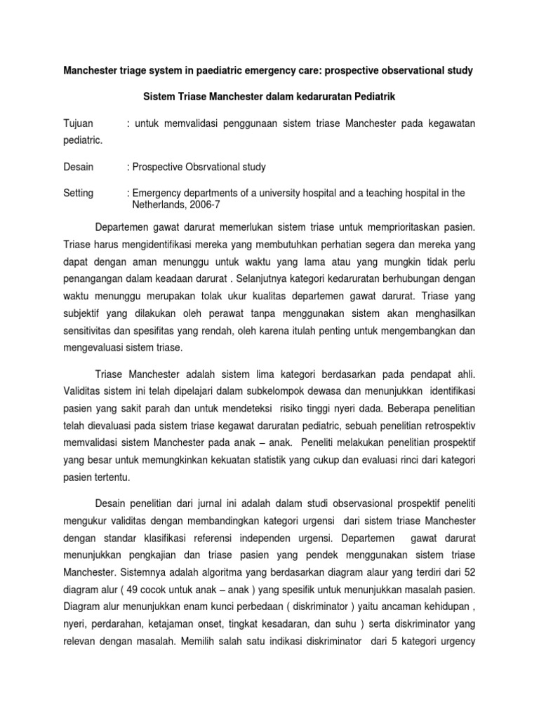 Validitas Sistem Triase Manchester Anak | PDF