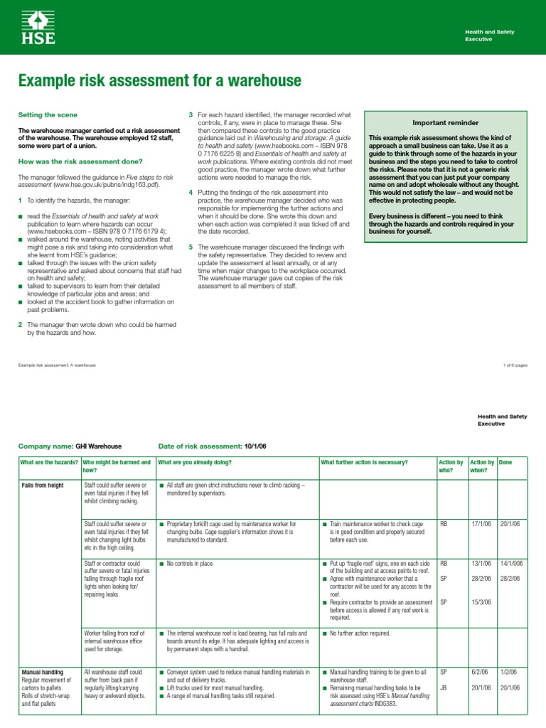 Warehouse Risk Assessment Example | PDF | Business | Finance & Money ...