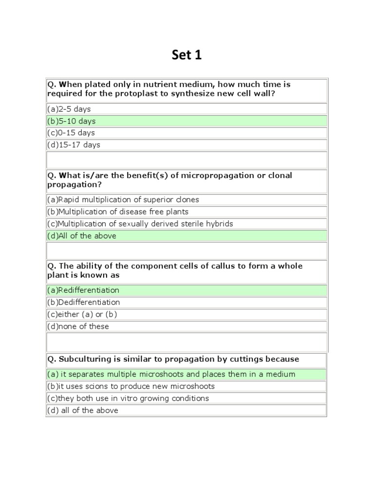 Plant Tissue Culture Multiple Choice Question (GuruKpo) | PDF | Biology ...