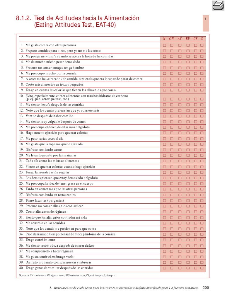 Eating Attitudes Test (EAT-40 y EAT-26) | PDF | Bienestar | Medicina