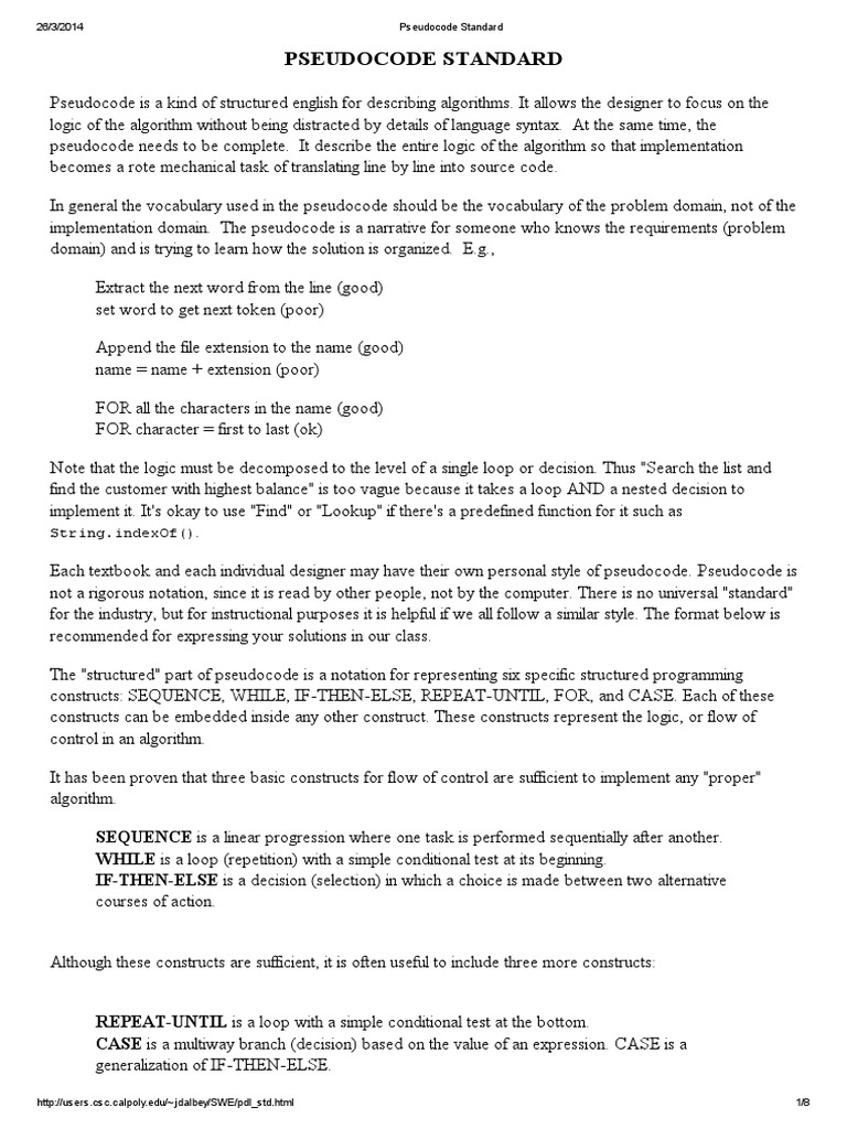 Pseudocode Standard | PDF | Control Flow | Algorithms Pseudocode Standard | PDF | Control Flow | Algorithms