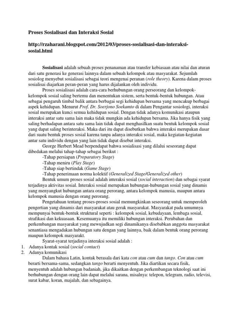 Proses Sosialisasi Dan Interaksi Sosial | PDF