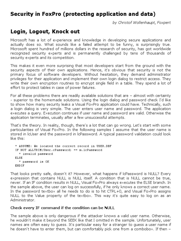 Security in FoxPro (Protecting Application and Data) | PDF | Password ...