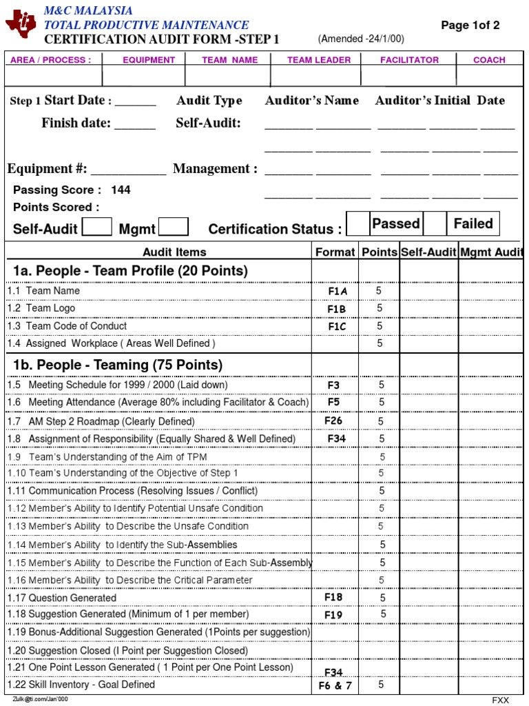 Autonomous Maintenance Step 1 Cert Format | PDF | Audit | Accounting ...