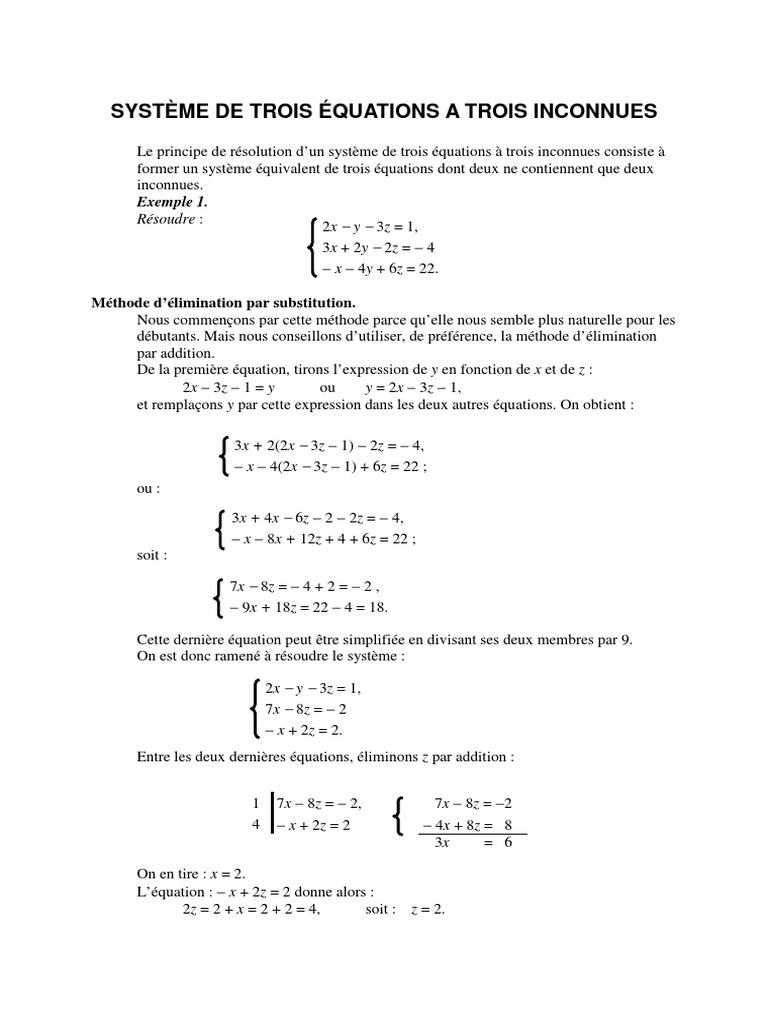 Résolution de Systèmes d'Équations à 3 Inconnues | PDF | Objets ...